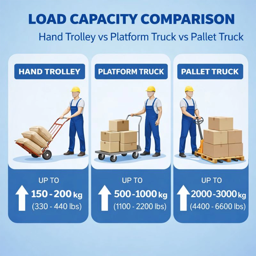 Platform Truck vs Hand Trolley vs Pallet Truck | MHEBazar